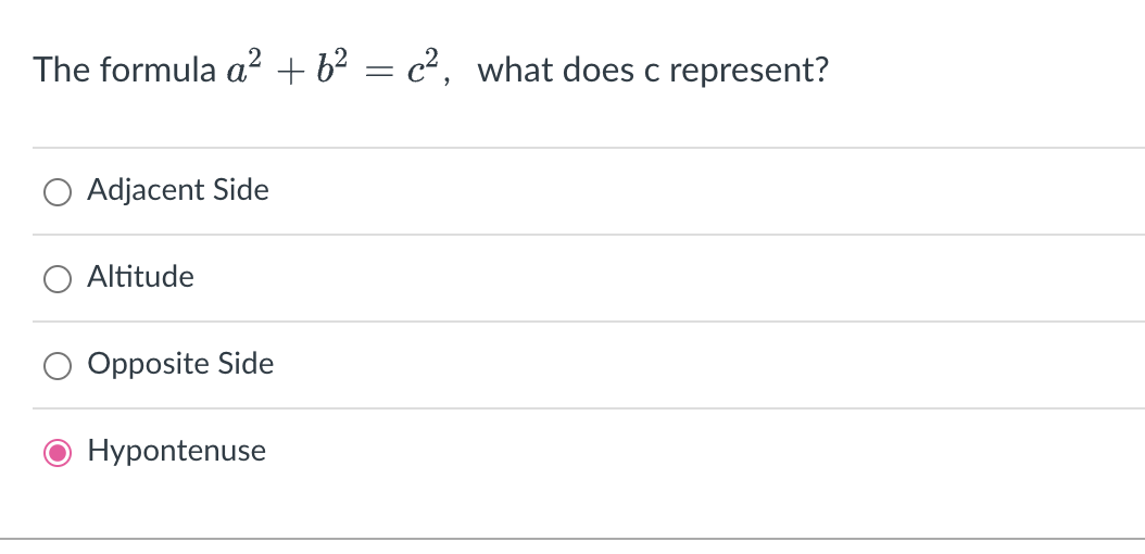 Solved The formula a2+b2=c2, ﻿what does c | Chegg.com