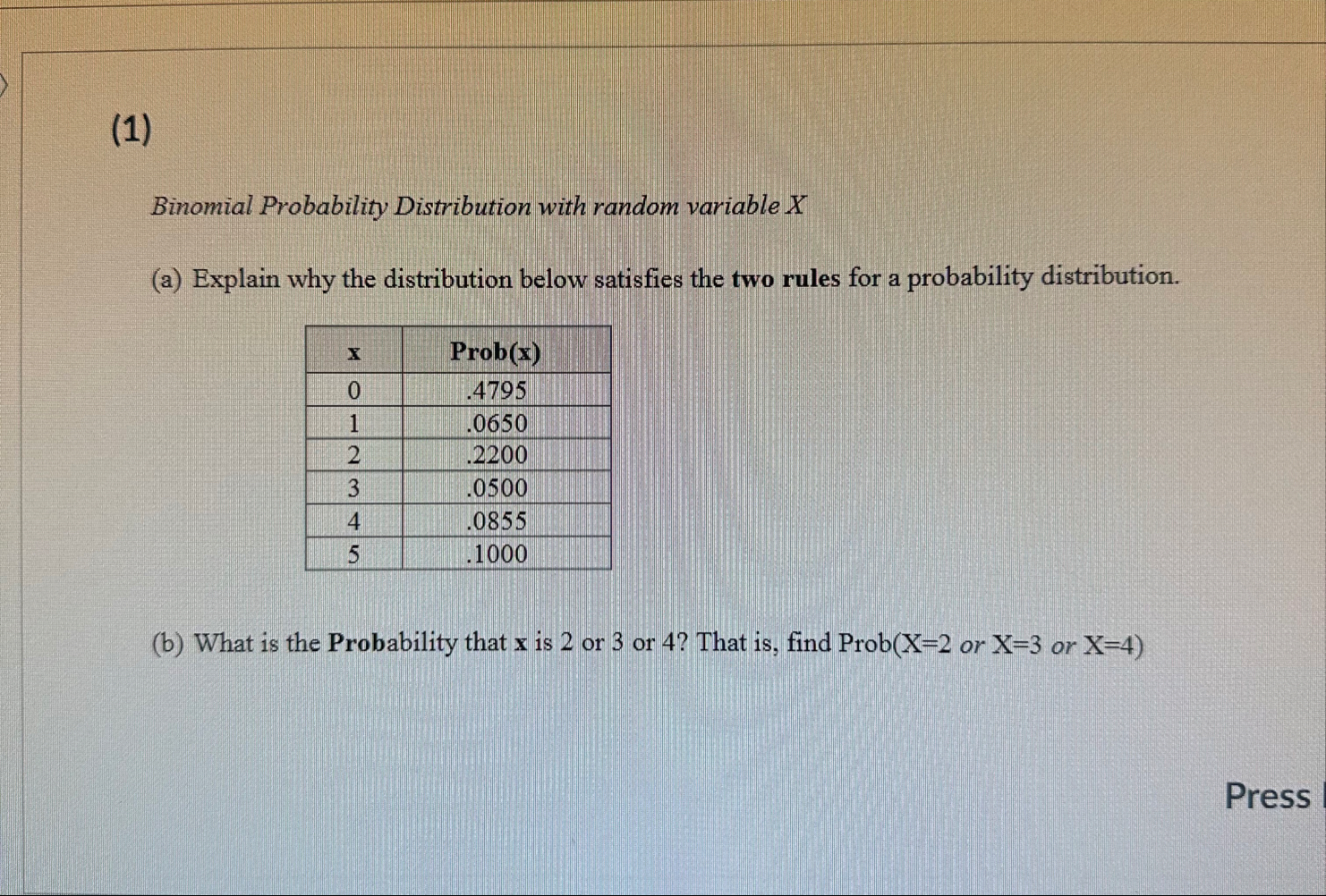 Solved (1)Binomial Probability Distribution with random | Chegg.com