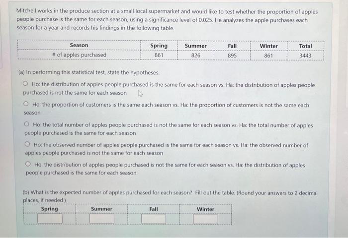 Solved Mitchell works in the produce section at a small | Chegg.com