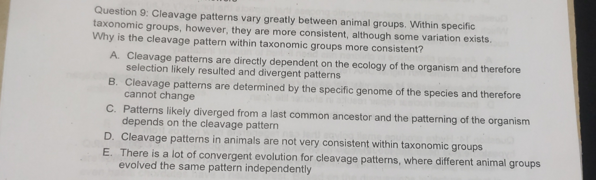 Solved Question 9: Cleavage patterns vary greatly between | Chegg.com