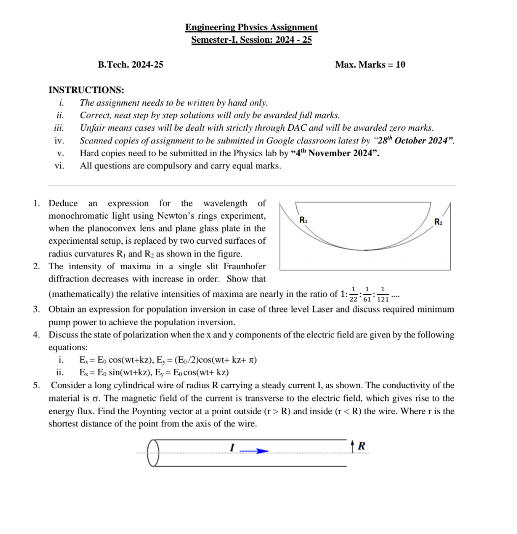 Solved Engineering Physics AssignmentSemester-I, Session: | Chegg.com