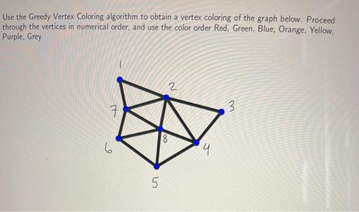Solved Use the Greedy Vertex Coloring algorithm to obtain a | Chegg.com