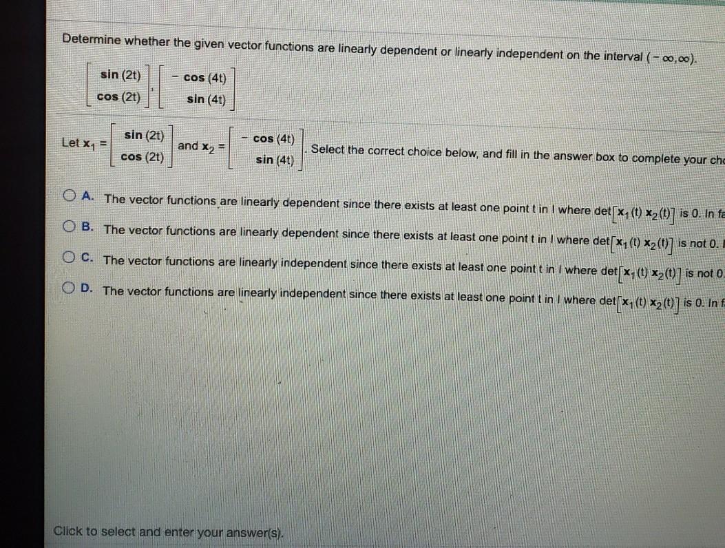 Solved Determine whether the given vector functions are | Chegg.com
