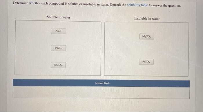 Solved Determine whether each compound is soluble or | Chegg.com