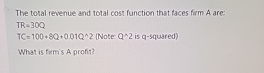 Solved The total revenue and total cost function that faces | Chegg.com
