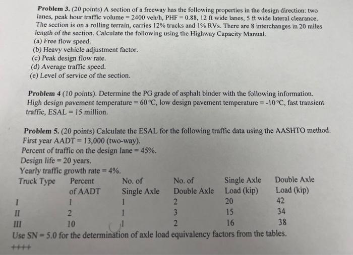 Solved Problem 3. ( 20 points) A section of a freeway has | Chegg.com