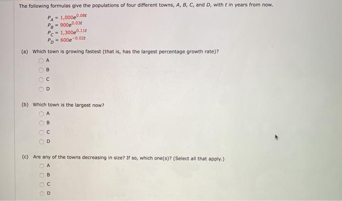 Solved The following formulas give the populations of four | Chegg.com