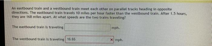 Solved An eastbound train and a westbound train meet each | Chegg.com