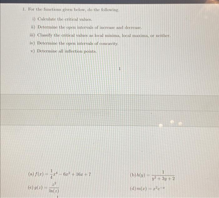 Solved 1. For the functions given below, do the following. | Chegg.com