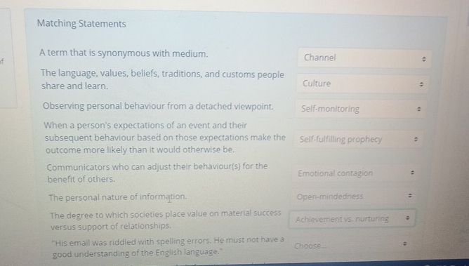 Solved Matching StatementsA term that is synonymous with | Chegg.com