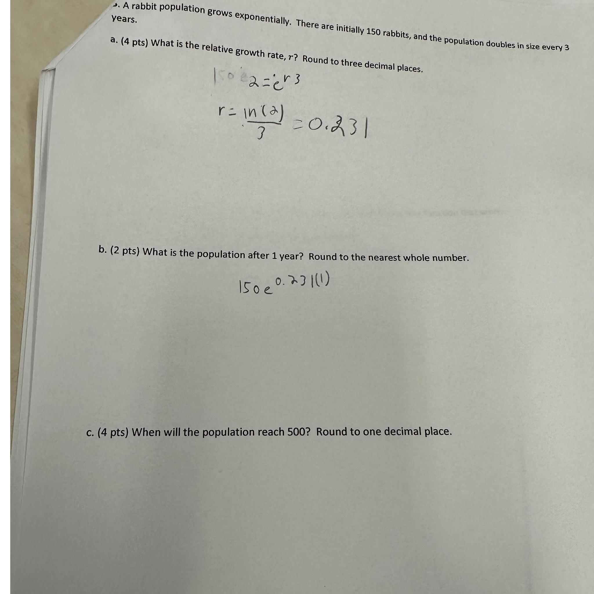 Solved years.A rabbit population grows exponentially. There | Chegg.com