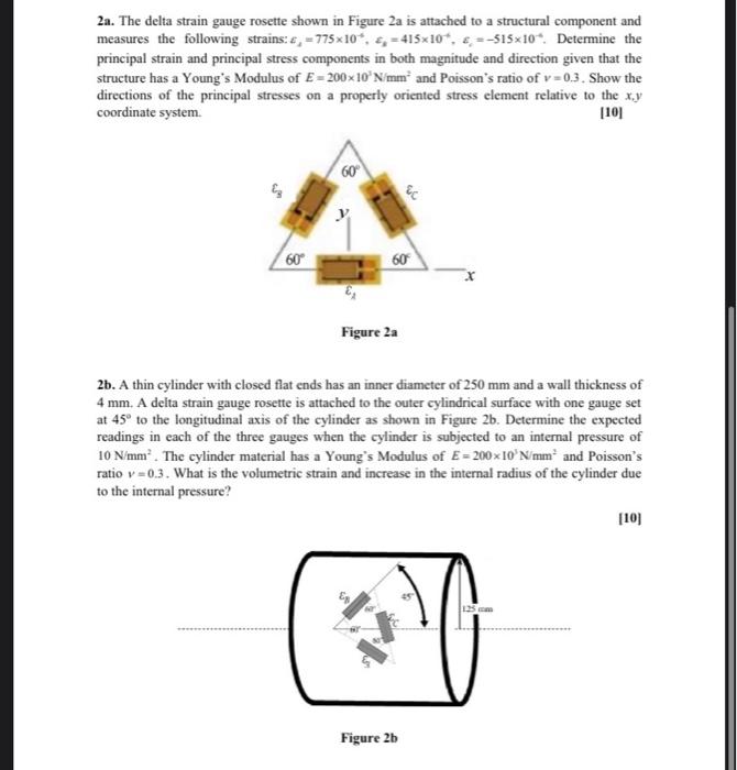 Solved 2a. The delta strain gauge rosette shown in Figure 2a | Chegg.com