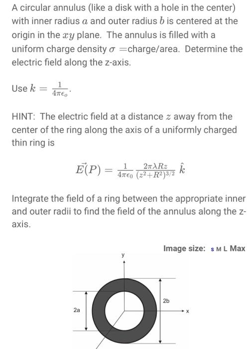 Solved A circular annulus (like a disk with a hole in the | Chegg.com