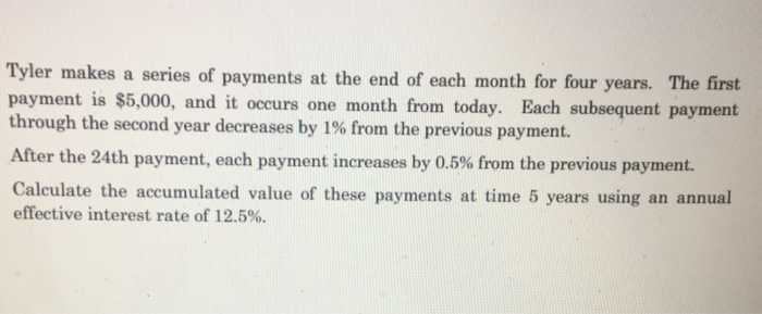 Tyler makes a series of payments at the end of each | Chegg.com