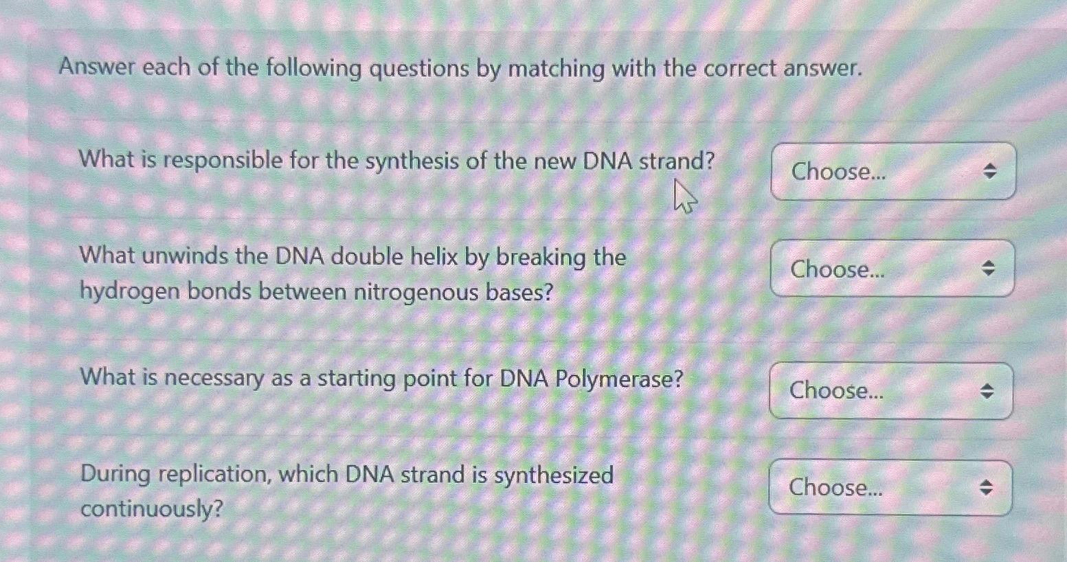 Solved Answer each of the following questions by matching | Chegg.com