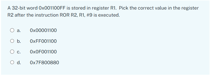 Solved A 32-bit word 0x001100FF is stored in register R1. | Chegg.com