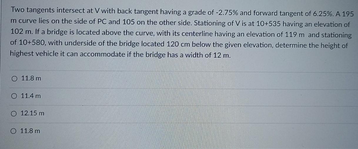 Solved Two tangents intersect at V with back tangent having | Chegg.com