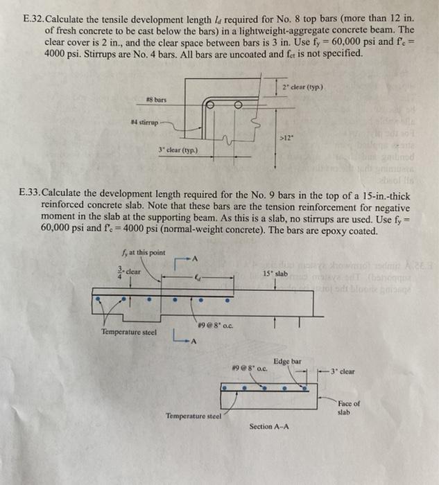 Solved E.32. Calculate the tensile development length is | Chegg.com
