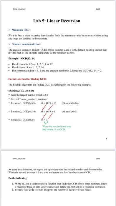 Solved Data Structure Lab 5: Linear Recursion Minimum values | Chegg.com