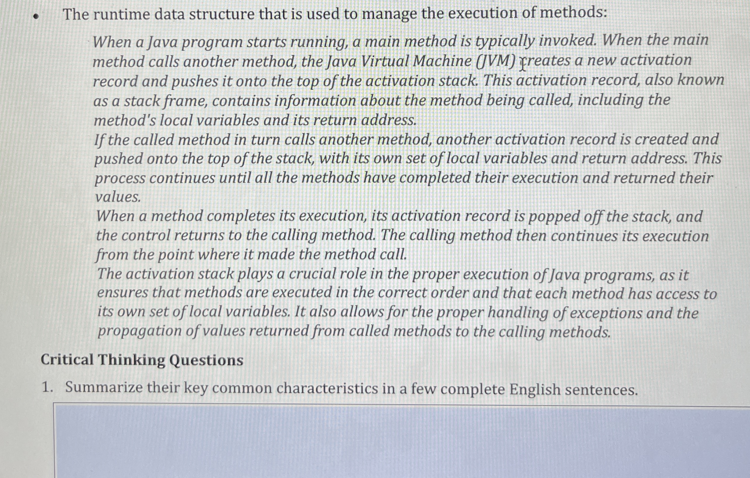 Solved The runtime data structure that is used to manage the | Chegg.com