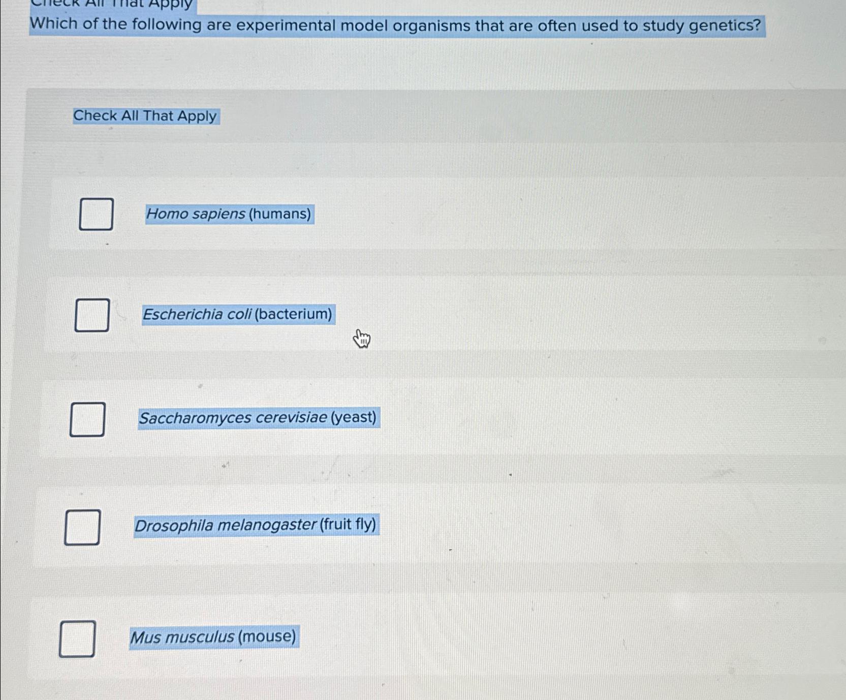 Solved Which of the following are experimental model | Chegg.com