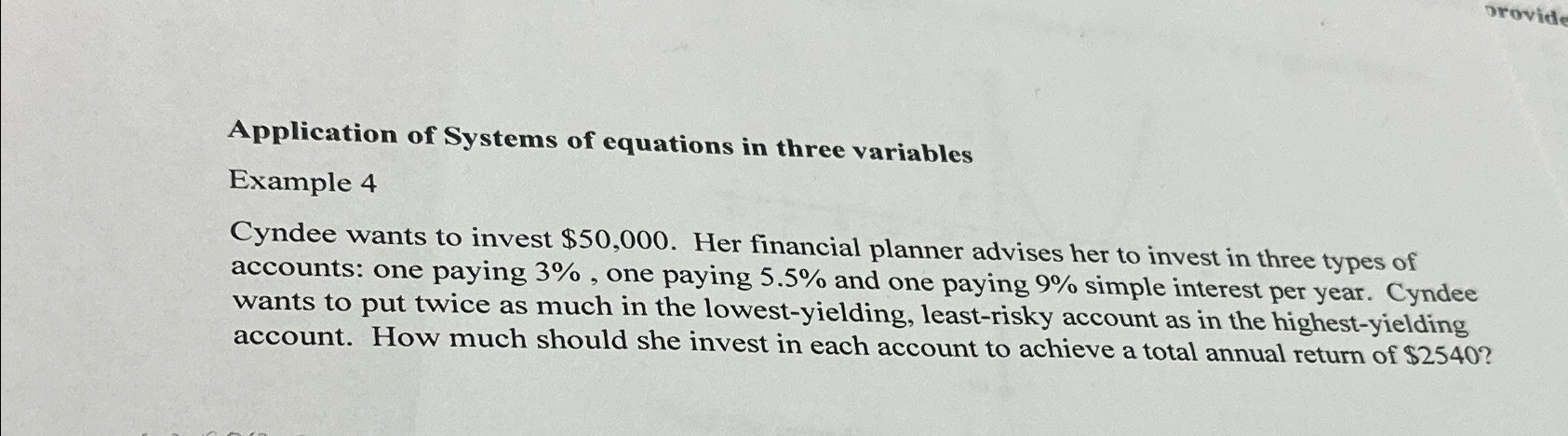 Solved Application of Systems of equations in three | Chegg.com