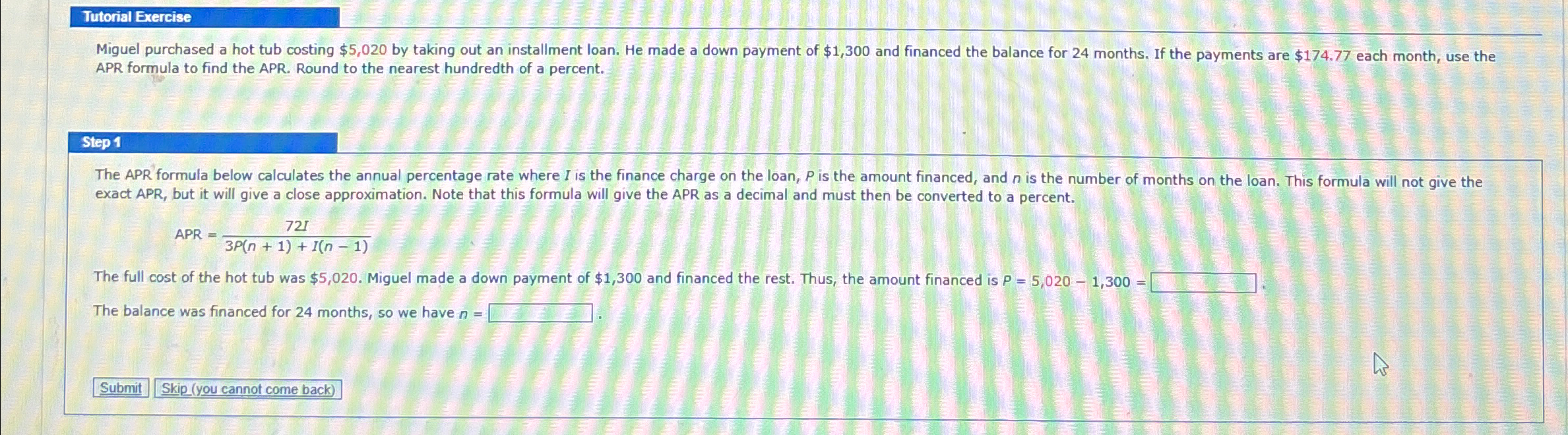 Solved Tutorial ExerciseAPR formula to find the APR. Round | Chegg.com