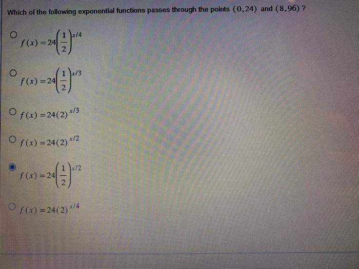 Solved Which of the following exponential functions passes | Chegg.com