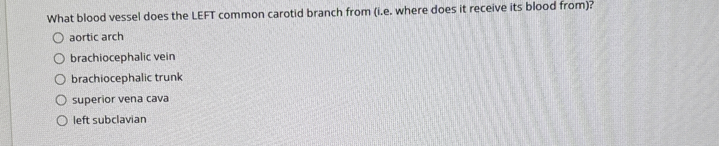 Solved What blood vessel does the LEFT common carotid branch | Chegg.com