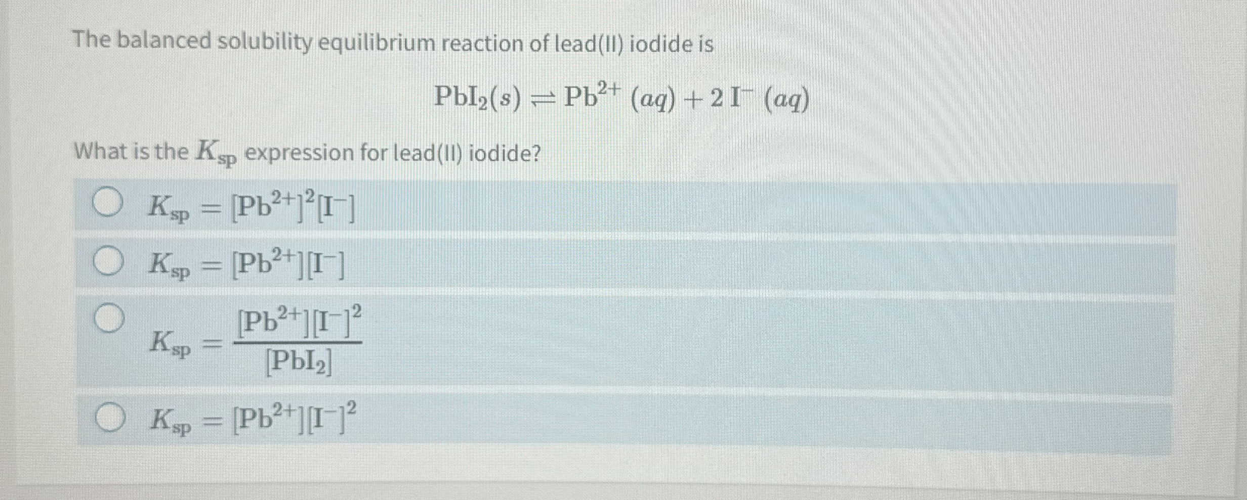 Solved The balanced solubility equilibrium reaction of | Chegg.com