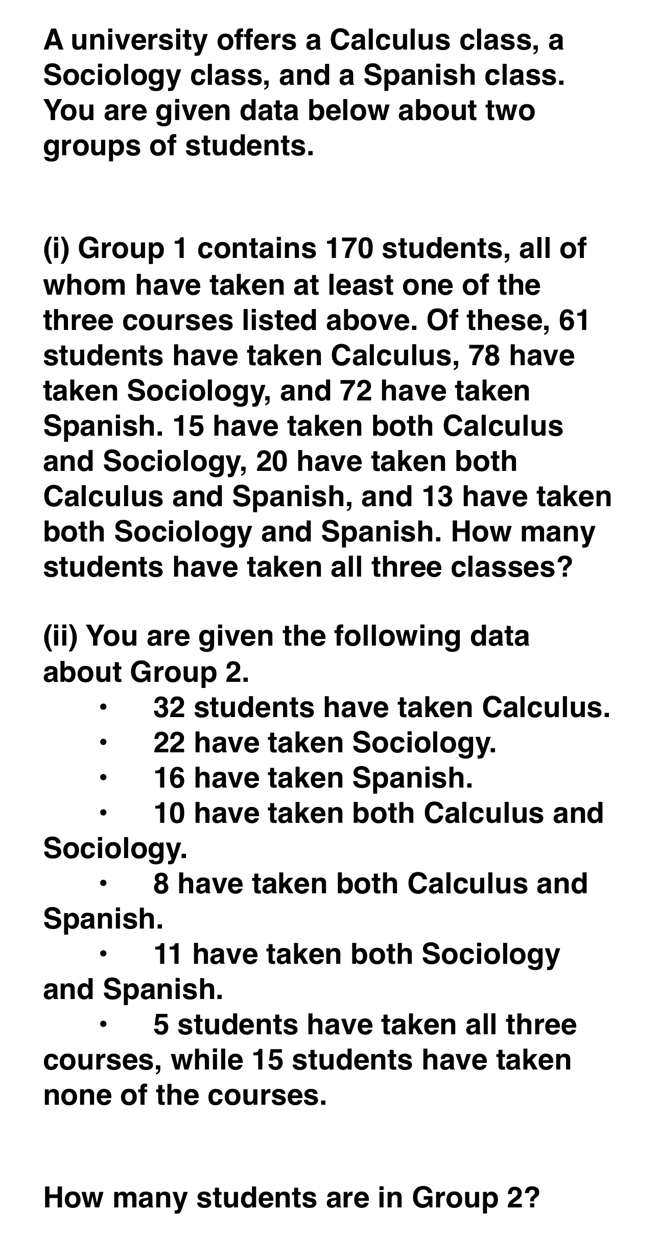 Solved by an EXPERT A university offers a Calculus class, a Sociology | Chegg.com