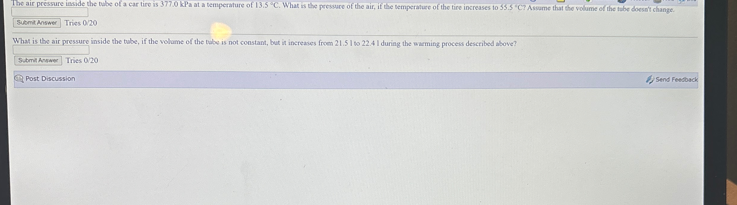 Solved Submit Answer Tries 020What is the air pressure | Chegg.com