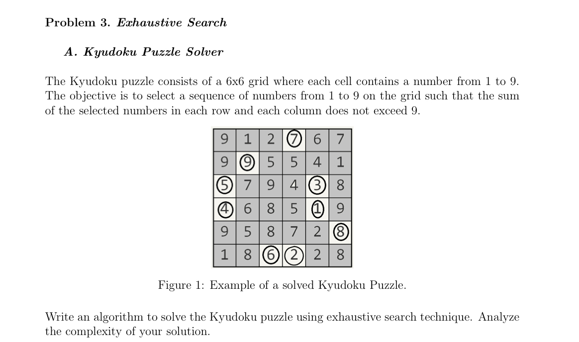 Solved Problem 3. ﻿Exhaustive SearchA. ﻿Kyudoku Puzzle | Chegg.com