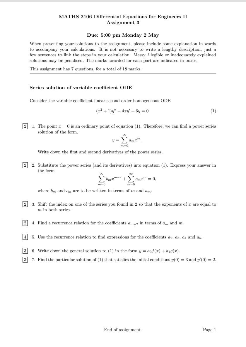 Solved MATHS 2106 Differential Equations for Engineers II | Chegg.com