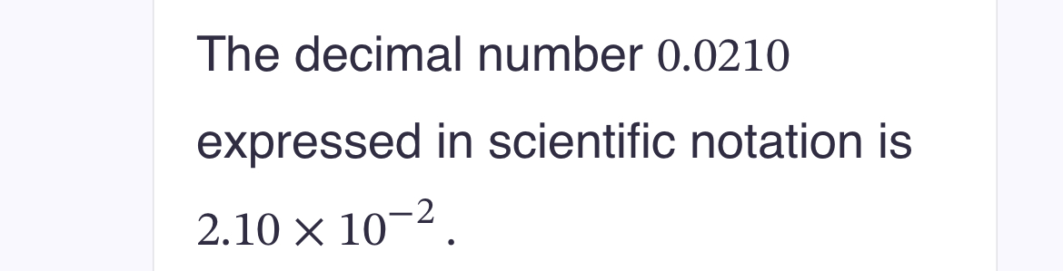 Solved The decimal number 0.0210 ﻿expressed in scientific | Chegg.com