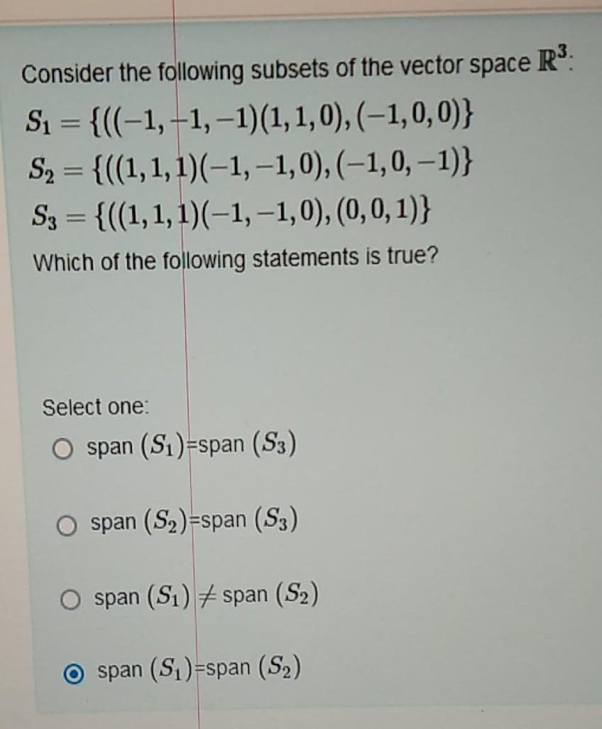 Solved Consider the following subsets of the vector space | Chegg.com