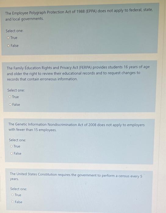 Solved The Employee Polygraph Protection Act of 1988 (EPPA) | Chegg.com