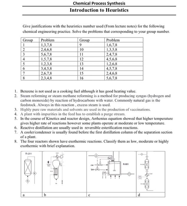 Chemical Process Synthesis Introduction to Heuristics | Chegg.com