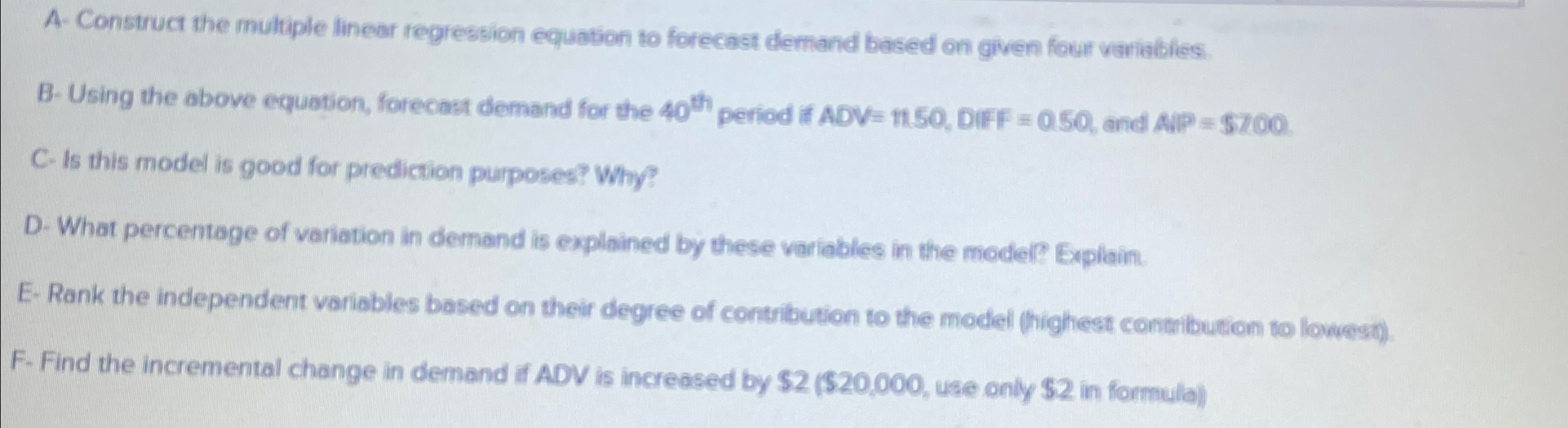 Solved A. ﻿Construct the multiple linear regression equation | Chegg.com