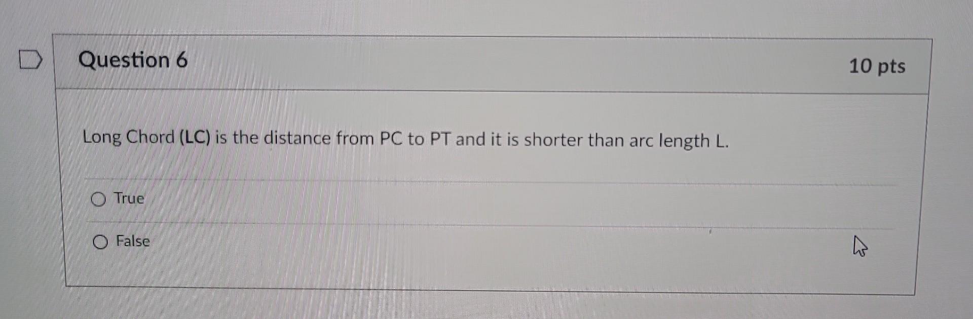 Long Chord (LC) is the distance from PC to PT and it | Chegg.com