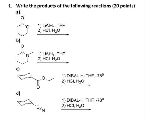 Solved Write the products of the following reactions (20 | Chegg.com