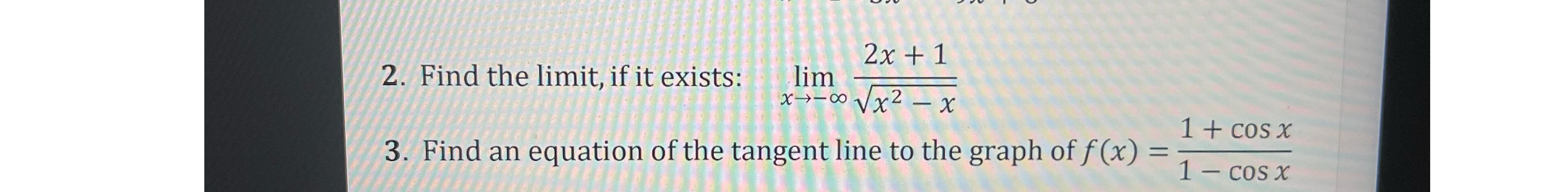 Solved Find the limit, ﻿if it exists: limx→-∞2x+1x2-x2Find | Chegg.com