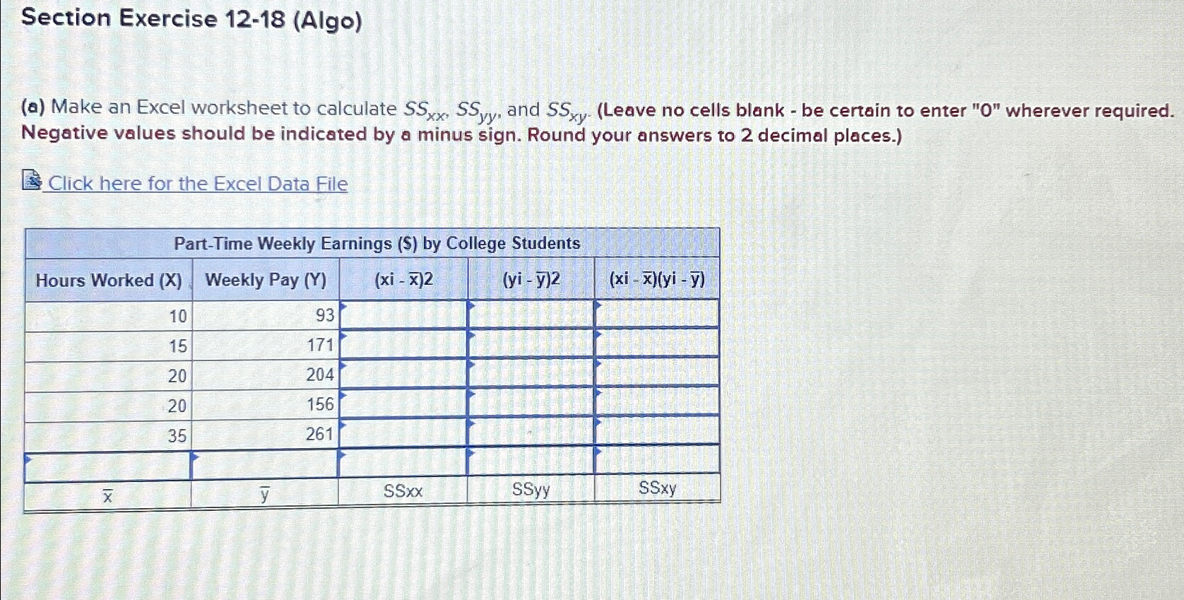 Solved Section Exercise 12-18 (Algo)(a) ﻿Make an Excel | Chegg.com