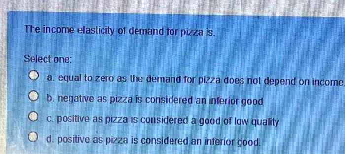 Solved The income elasticity of demand for pizza is. Select | Chegg.com