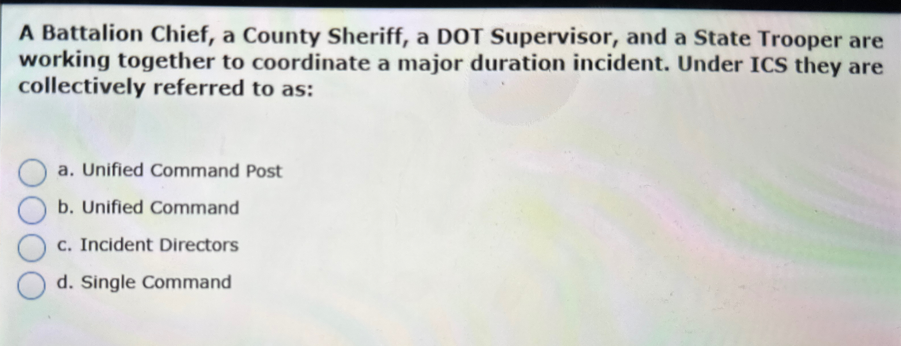 Solved A Battalion Chief, a County Sheriff, a DOT | Chegg.com