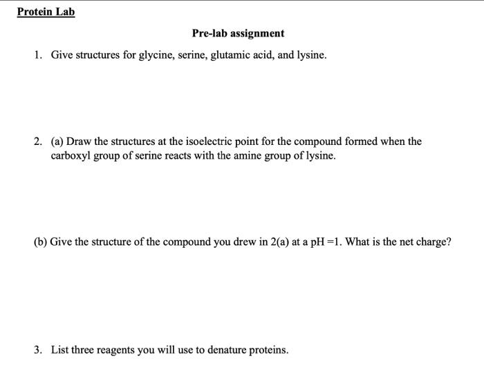Solved Pre-lab assignment 1. Give structures for glycine, | Chegg.com