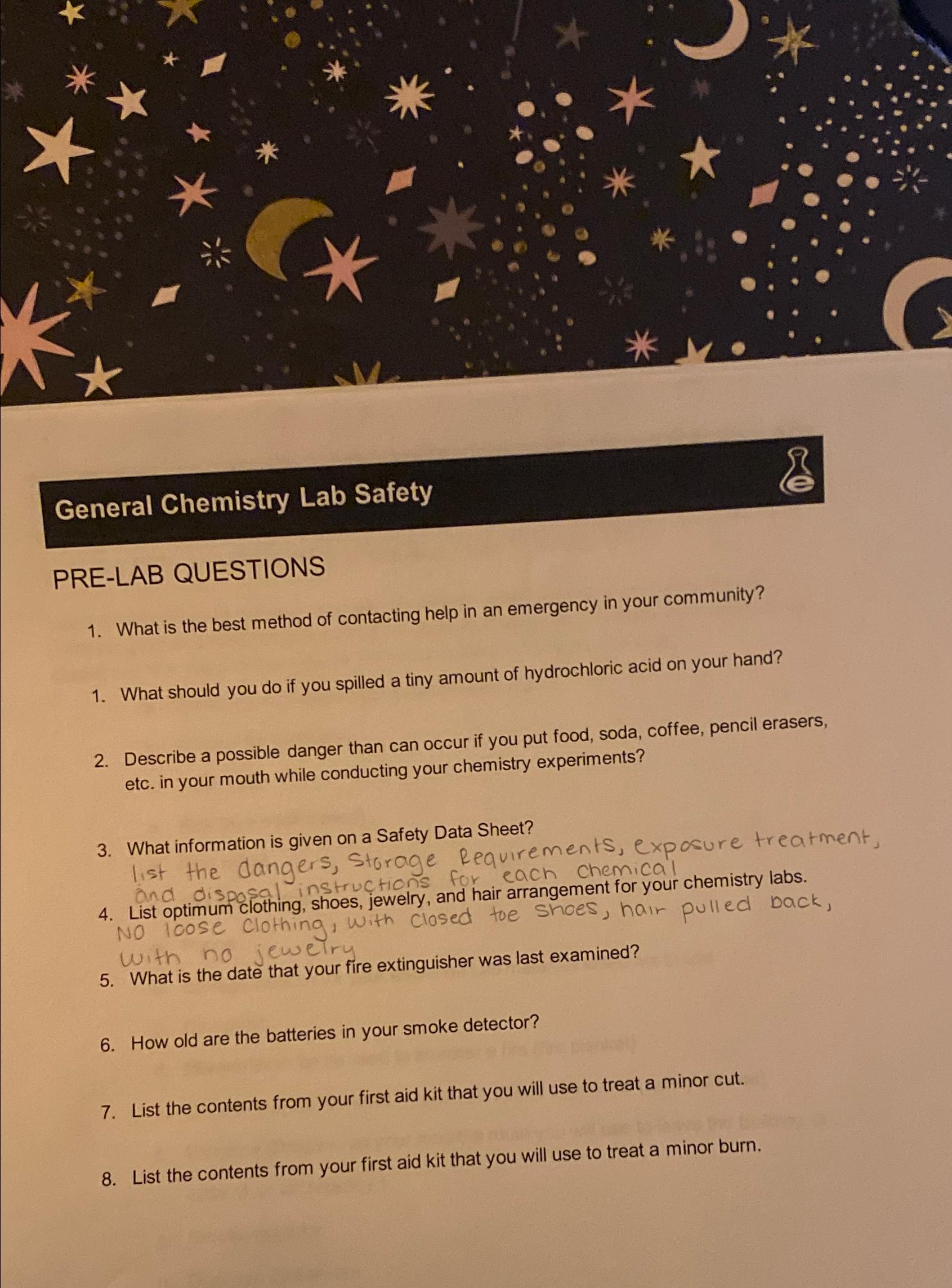 Solved General Chemistry Lab Safety\\nPRE-LAB | Chegg.com