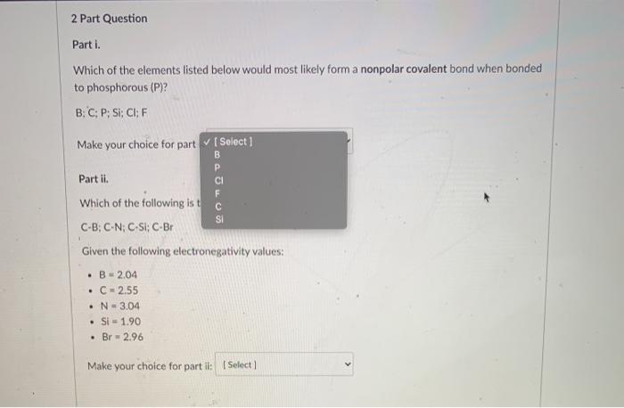 Solved 2 Part Question Parti Which of the elements listed | Chegg.com