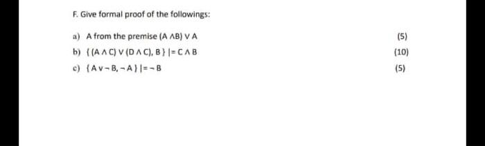 Solved F. Give formal proof of the followings: a) A from the | Chegg.com