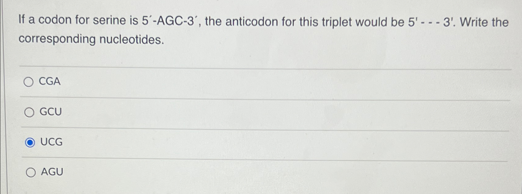 If a codon for serine is 5'- ﻿AGC ?'3', ﻿the | Chegg.com